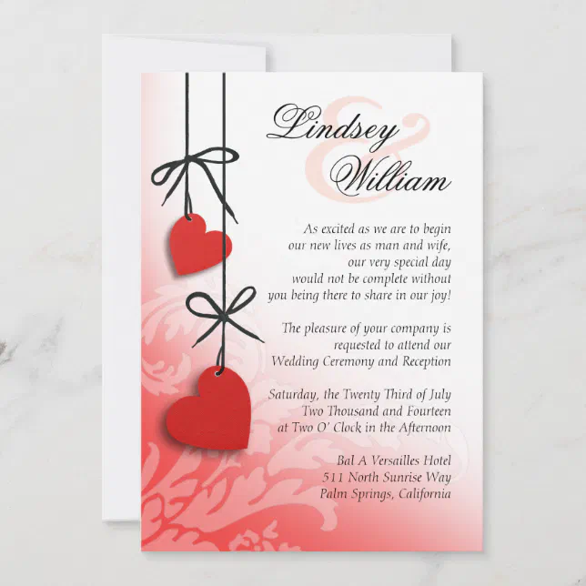 Heartstrings Wedding red Invitation | Zazzle