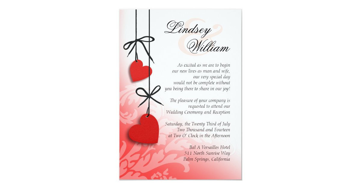 Heartstrings Wedding red Invitation | Zazzle.com