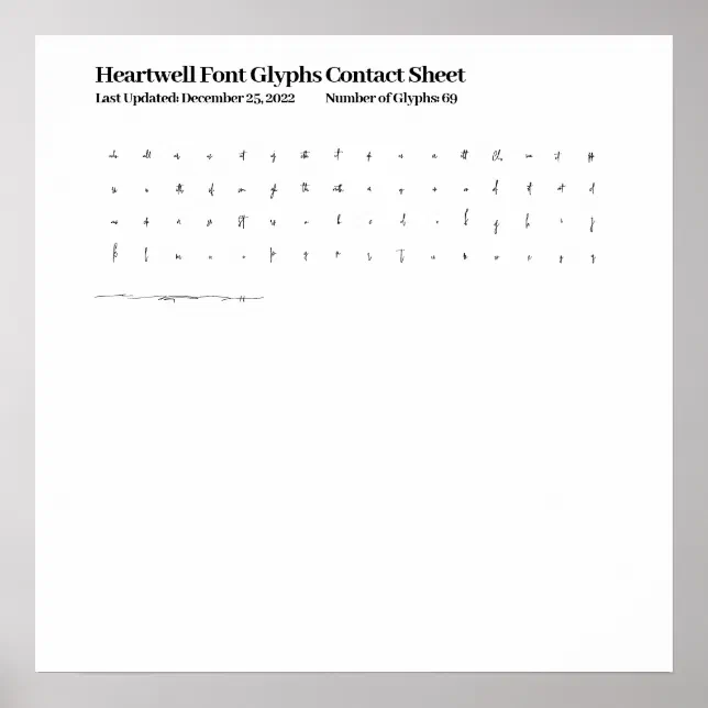 Heartwell Font Glyphs Contact Sheet Poster | Zazzle