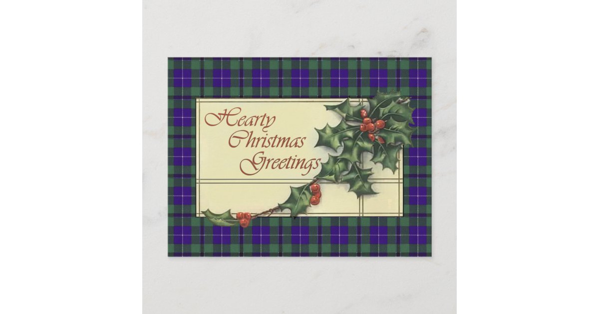 Hearty Christmas Greetings, Douglas tartan Holiday Postcard | Zazzle