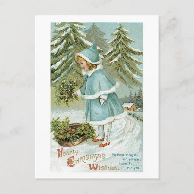 Hearty Christmas Wishes Vintage Retro Holiday Postcard | Zazzle