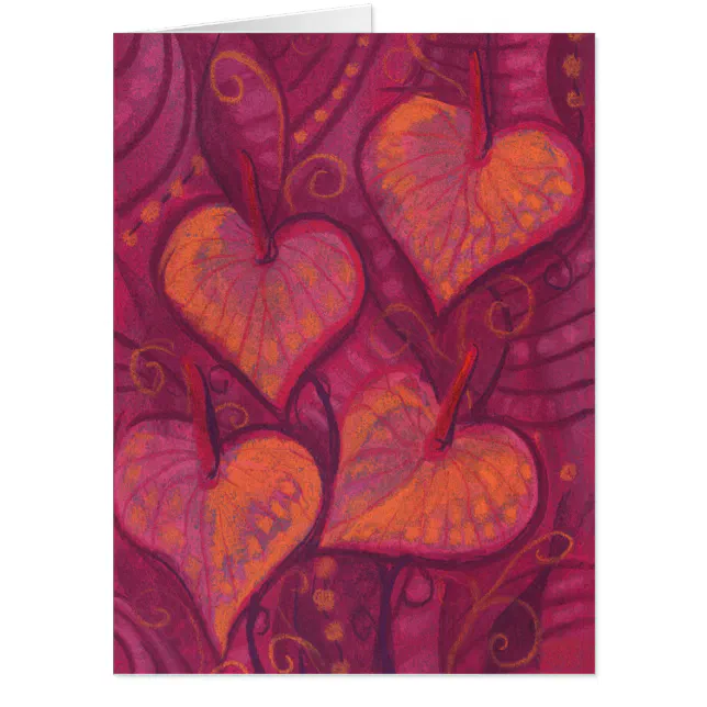 Hearty Flowers, floral hearts, pink, red & orange Card | Zazzle