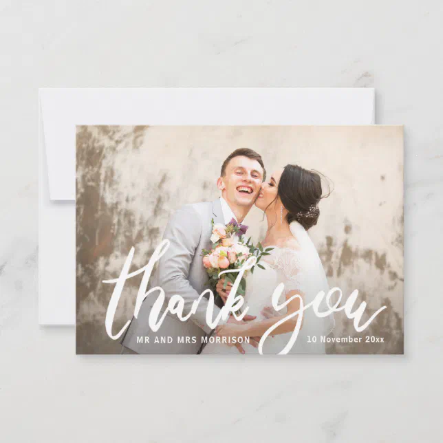 Hearty thank you bride & groom wedding photo card | Zazzle