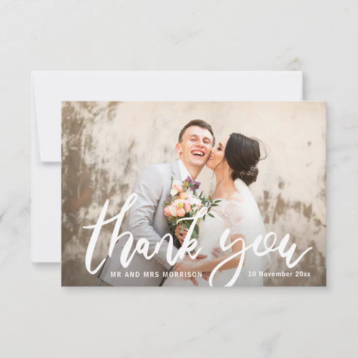Hearty thank you bride & groom wedding photo card | Zazzle
