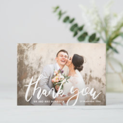 Hearty thank you bride & groom wedding photo card | Zazzle