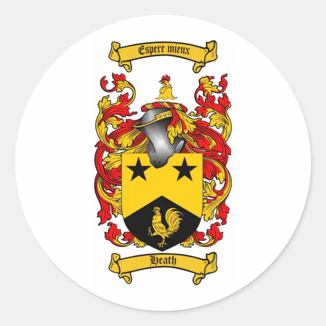 HEATH FAMILY CREST - HEATH COAT OF ARMS CLASSIC ROUND STICKER | Zazzle