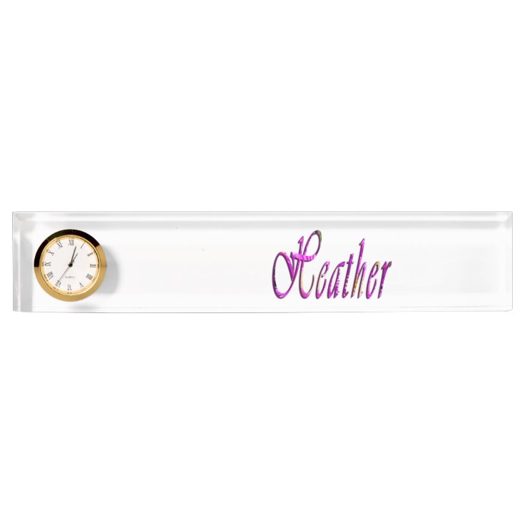 Heather, Name, Logo, Desk Name Plate With Clock. | Zazzle
