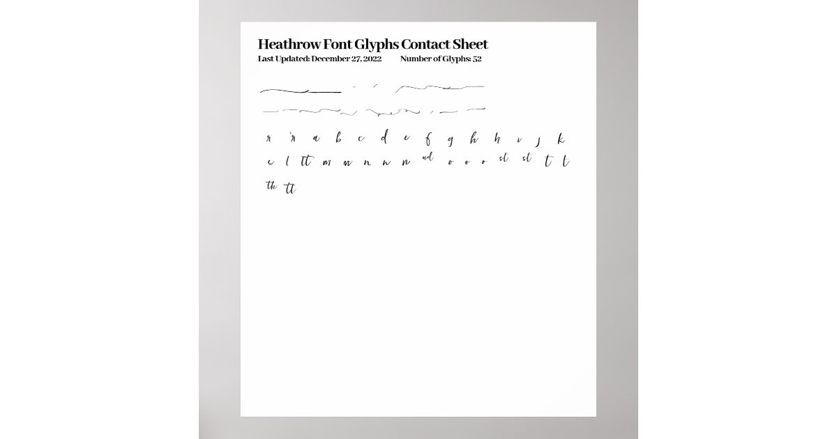 Heathrow Font Glyphs Contact Sheet Poster | Zazzle