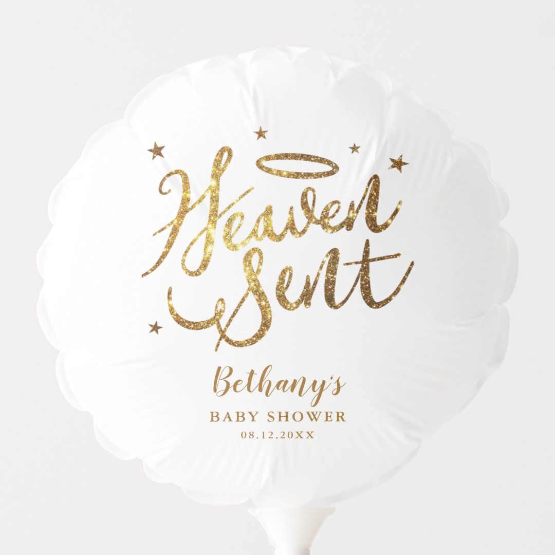 Heaven Sent Angel Baby Shower Elegant Gold Balloon | Zazzle