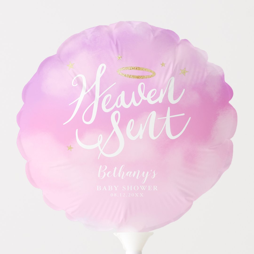 Heaven Sent Angel Baby Shower Pink Balloon | Zazzle
