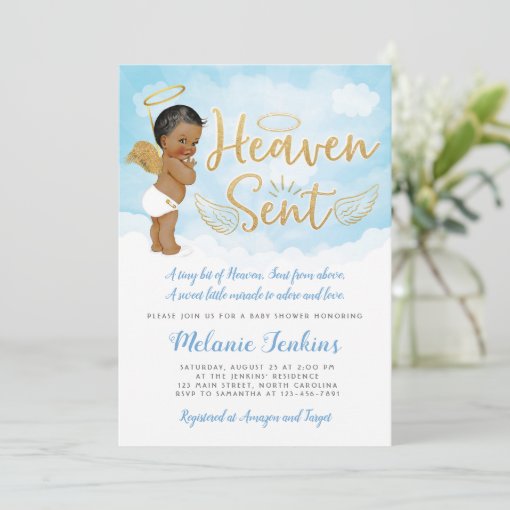 Heaven Sent Angel Boy Baby Shower Invitation | Zazzle