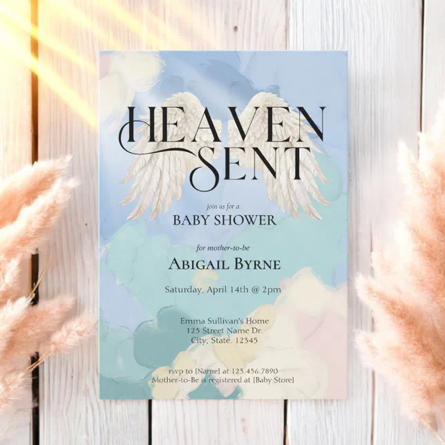 Heaven Sent Angel Wings Pastel Baby Shower Invitation | Zazzle