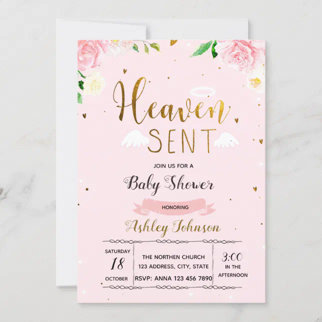 Heaven sent baby girl invitation | Zazzle