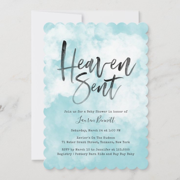 Heaven Sent | Baby Shower | Blue Invitation | Zazzle