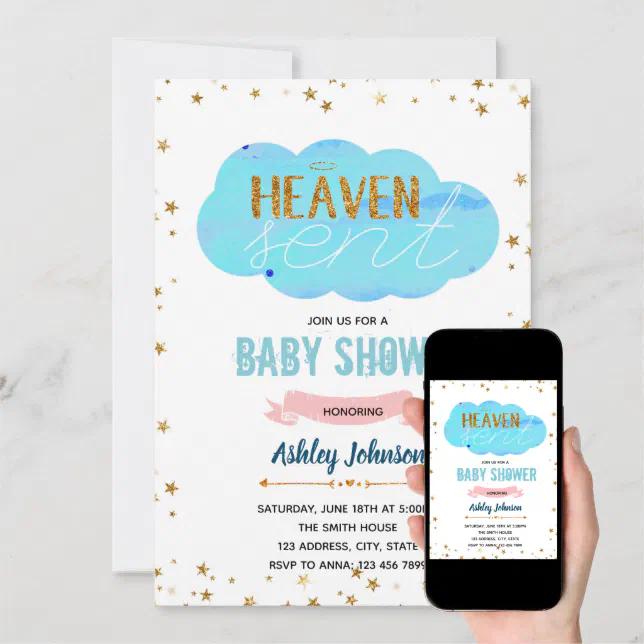 Heaven sent baby shower invitation | Zazzle