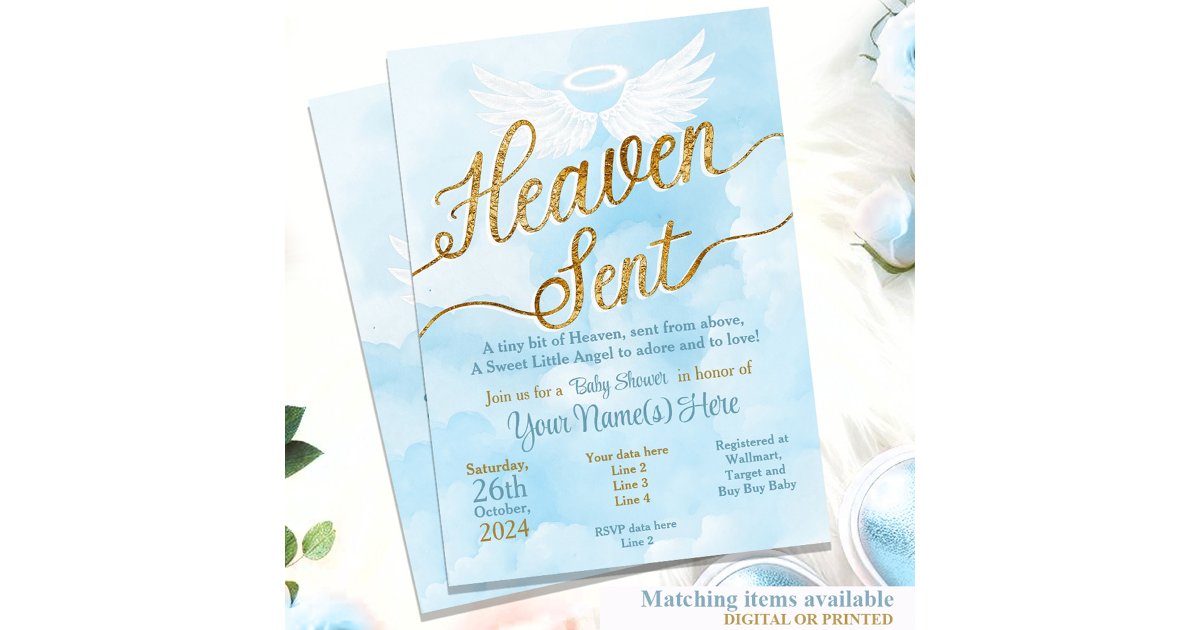 Heaven Sent Baby Shower Invitation - Boy Angel | Zazzle