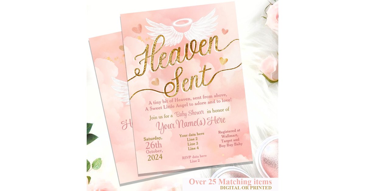 Heaven Sent Baby Shower Invitation - Little Angel | Zazzle