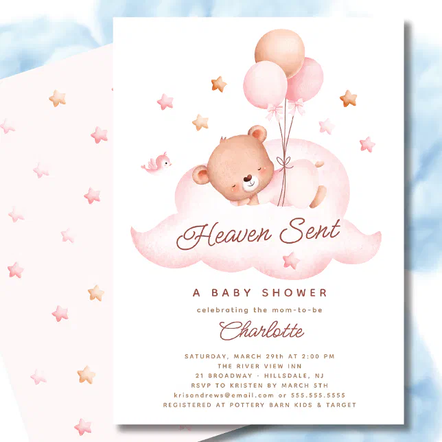 Heaven Sent Bear Baby Shower Invitation | Zazzle