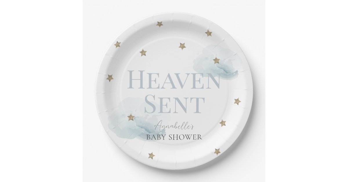 Heaven Sent Blue Cloud Boy Baby Shower Paper Plates | Zazzle