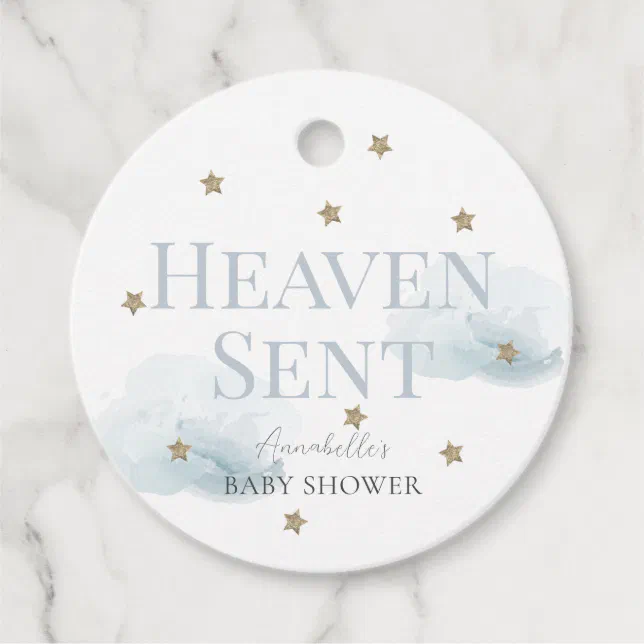 Heaven Sent Blue Cloud Boy Baby Shower Thank You Favor Tags | Zazzle