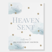 Heaven Sent Blue Cloud Boy Baby Shower Welcome Foam Board | Zazzle