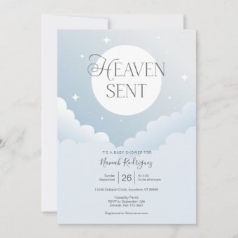 Heaven Sent Blue Clouds Baby Shower Invitation | Zazzle