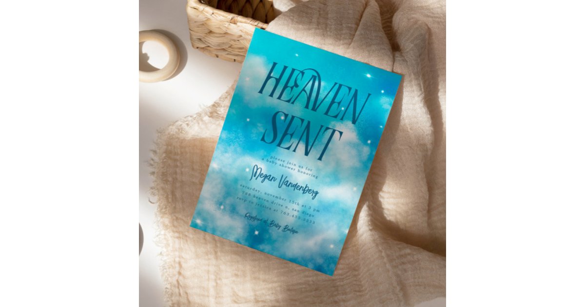 Heaven Sent Blue Sky Baby Shower Invitation | Zazzle