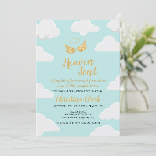 Heaven Sent Boy Baby Shower Invitation | Zazzle