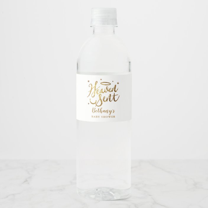 Heaven Sent Gender Neutral Baby Shower Water Bottle Label | Zazzle.com