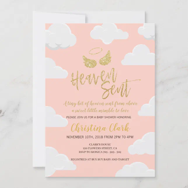 Heaven Sent Girl Baby Shower Invitation | Zazzle