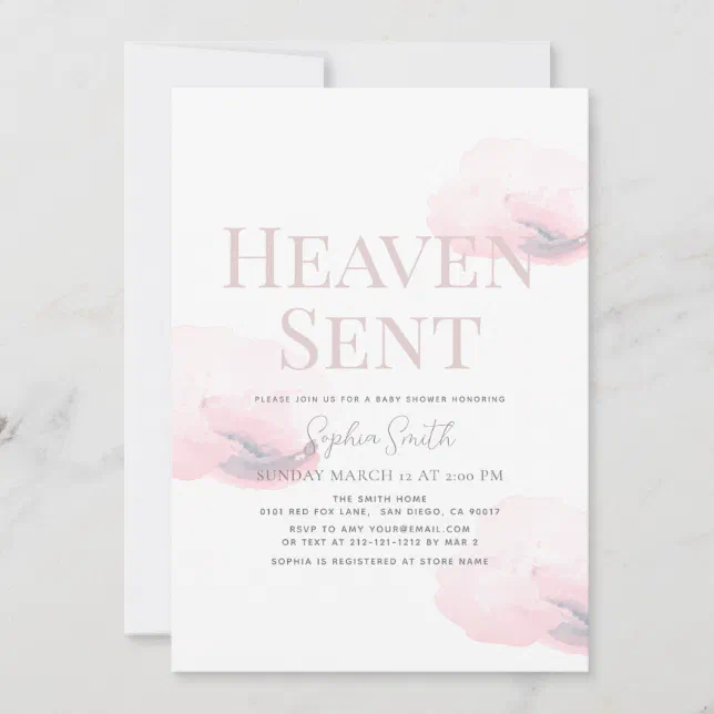 Heaven Sent Girl Pink Cloud Baby Shower Invitation | Zazzle
