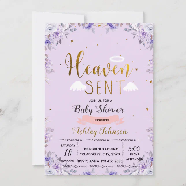 Heaven sent girl purple invitation | Zazzle
