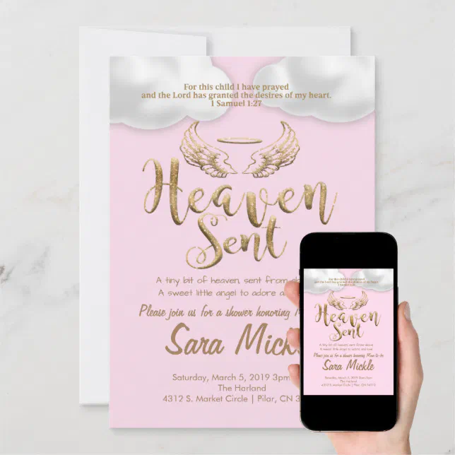 Heaven Sent:Pink Invitation | Zazzle