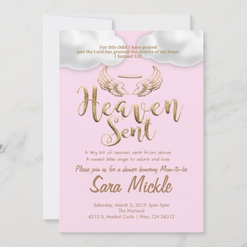 Heaven Sent:Pink Invitation | Zazzle