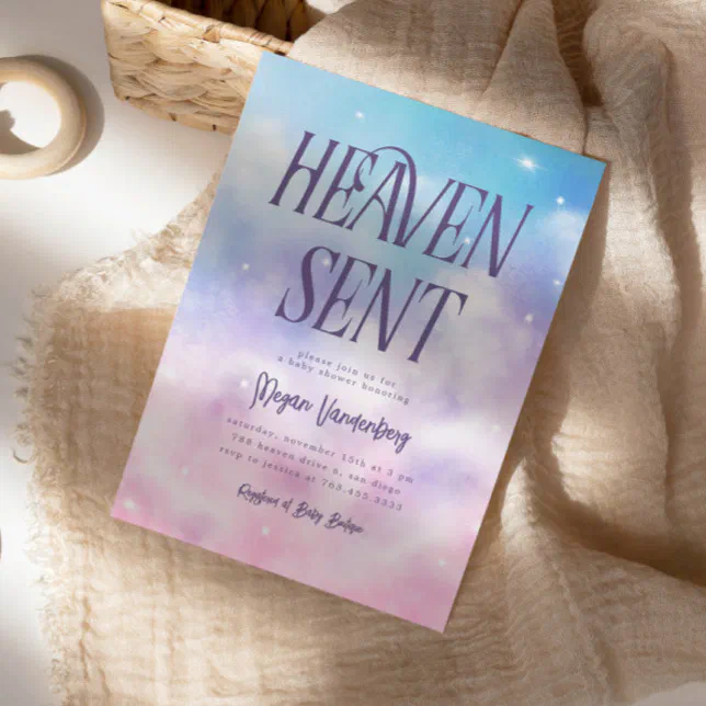 Heaven Sent Pink Sky Baby Shower Invitation | Zazzle