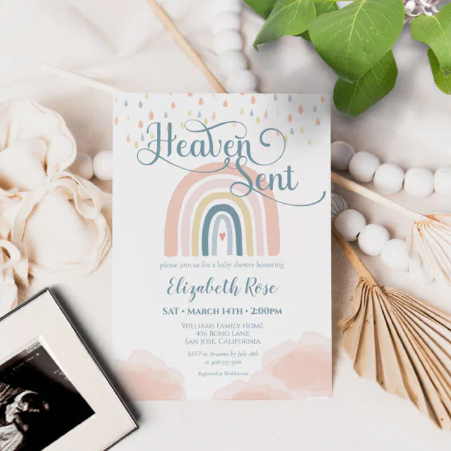 Heaven Sent Rainbow Baby Shower Clouds Invitation | Zazzle