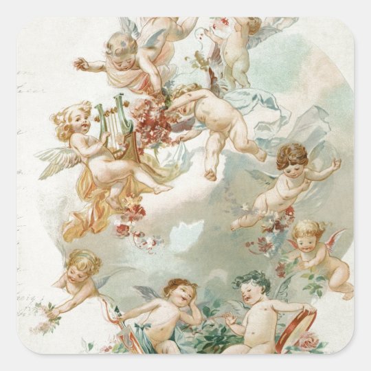 Heavenly Angel Cherubs Vintage Script Square Sticker | Zazzle.com