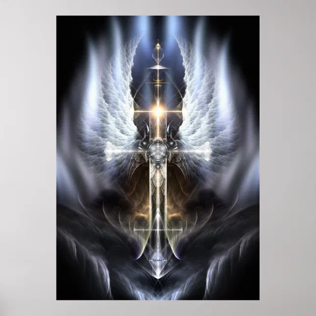Heavenly Angel Wing Cross Fractal Art Poster ORG | Zazzle