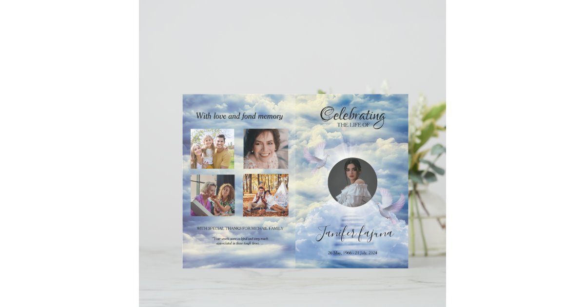 Heavenly Dove Funeral Program Template | Zazzle