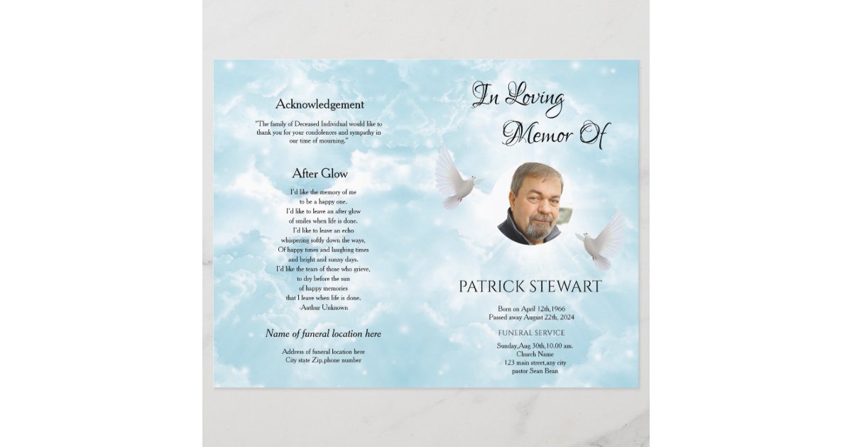 Heavenly Dove Funeral Program Template | Zazzle