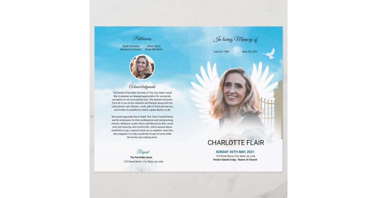 Heavenly Funeral Program Template | Zazzle