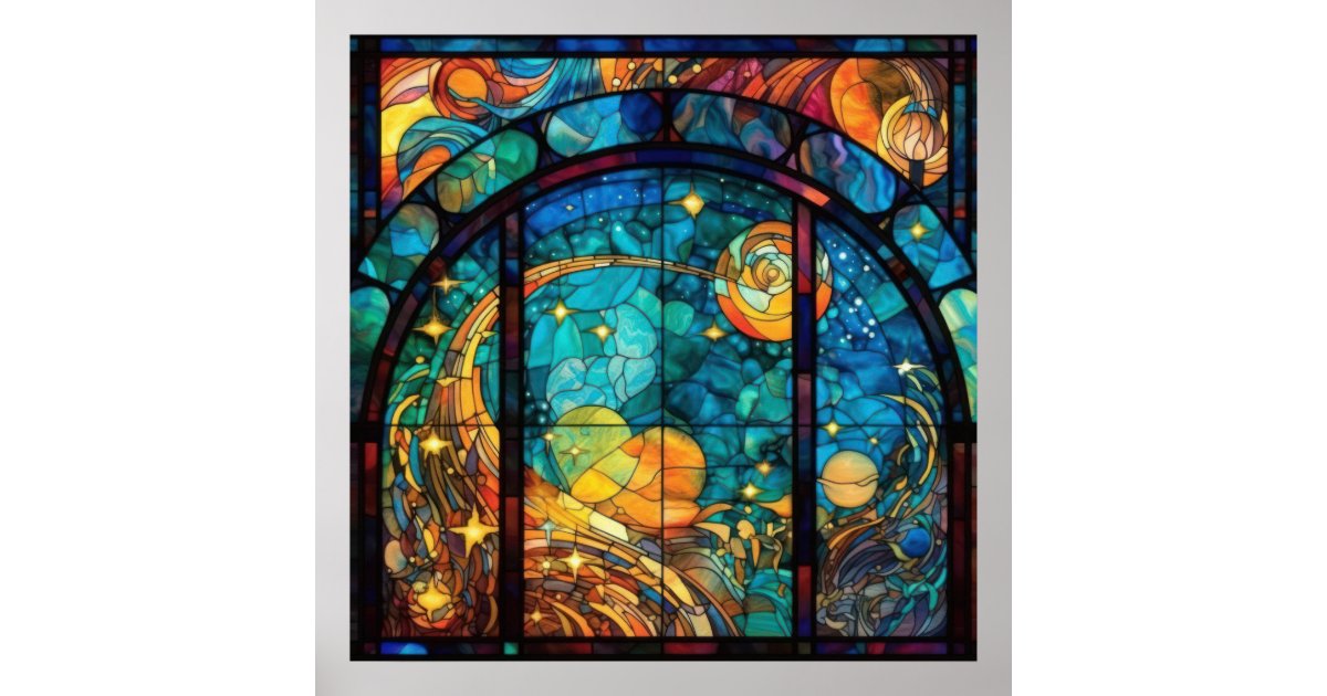 Heavenly Stained Glass Artwork Poster | Zazzle