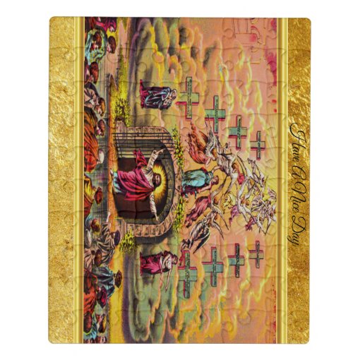 Heaven's Gate with a gold foil texture and Jesus Jigsaw Puzzle | Zazzle