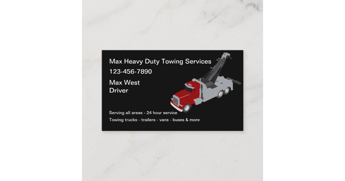 Heavy Duty Towing Services Business Card | Zazzle