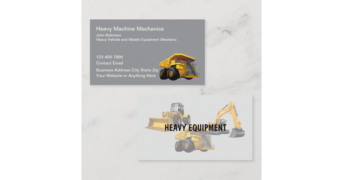 Heavy Equipment Mechanic And Maintenance Business Card | Zazzle