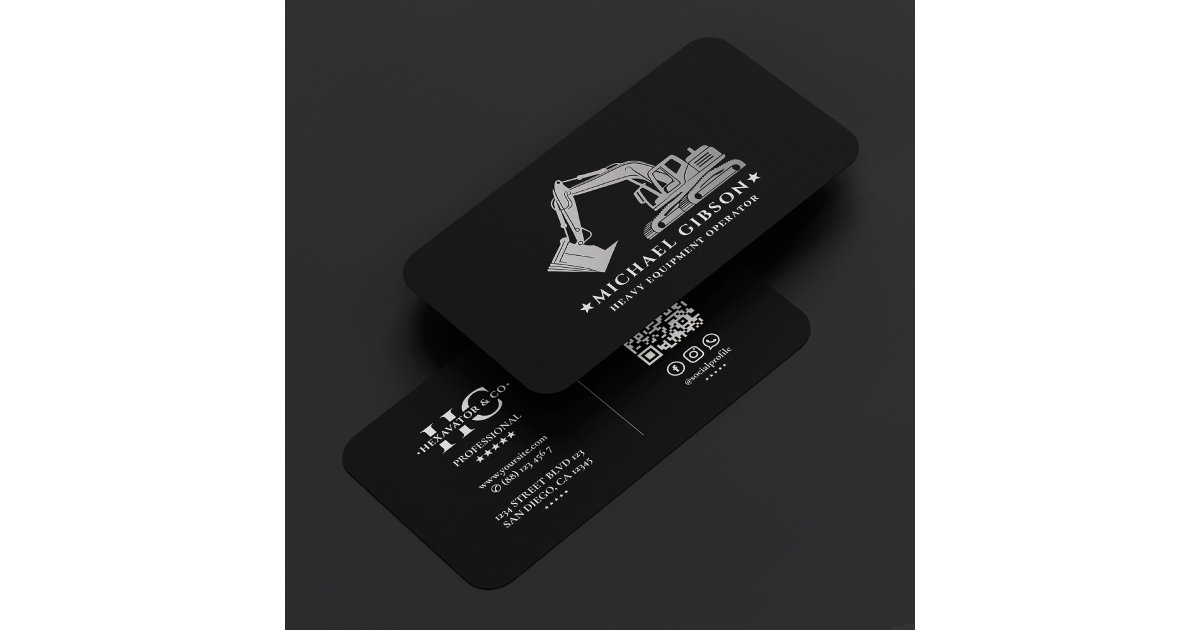 Heavy Equipment Operator Construction Black Silver Business Card | Zazzle