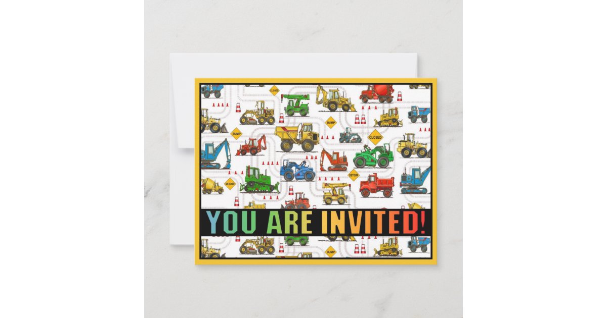 Heavy Equipment Theme Kids Party Invitation | Zazzle