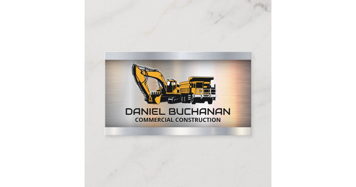 Heavy Machinery Construction Vehicles | Metallic Business Card | Zazzle