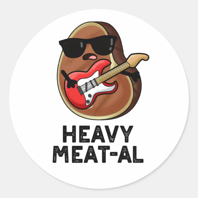 Heavy Meat-al Funny Meat Steak Pun Classic Round Sticker | Zazzle