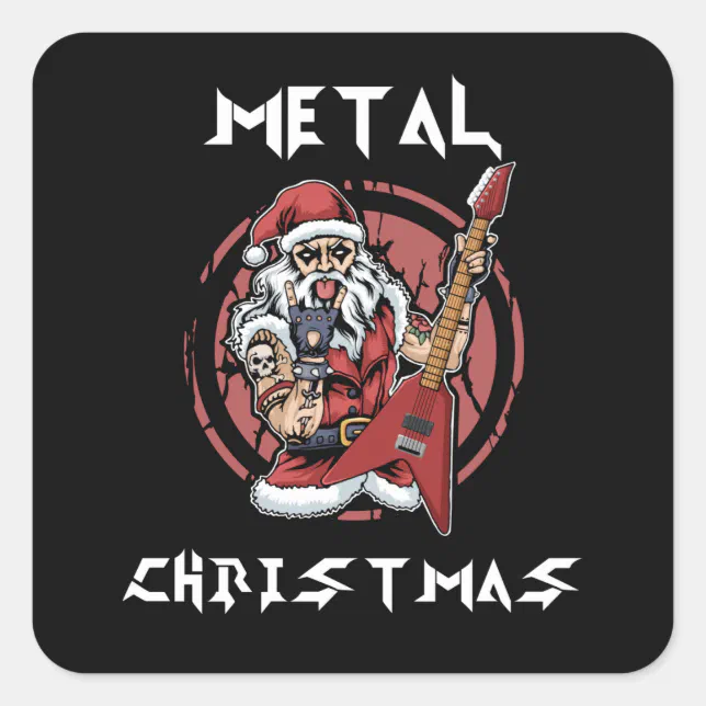 Heavy Metal Christmas Santa Rock Horns Metalhead Square Sticker | Zazzle